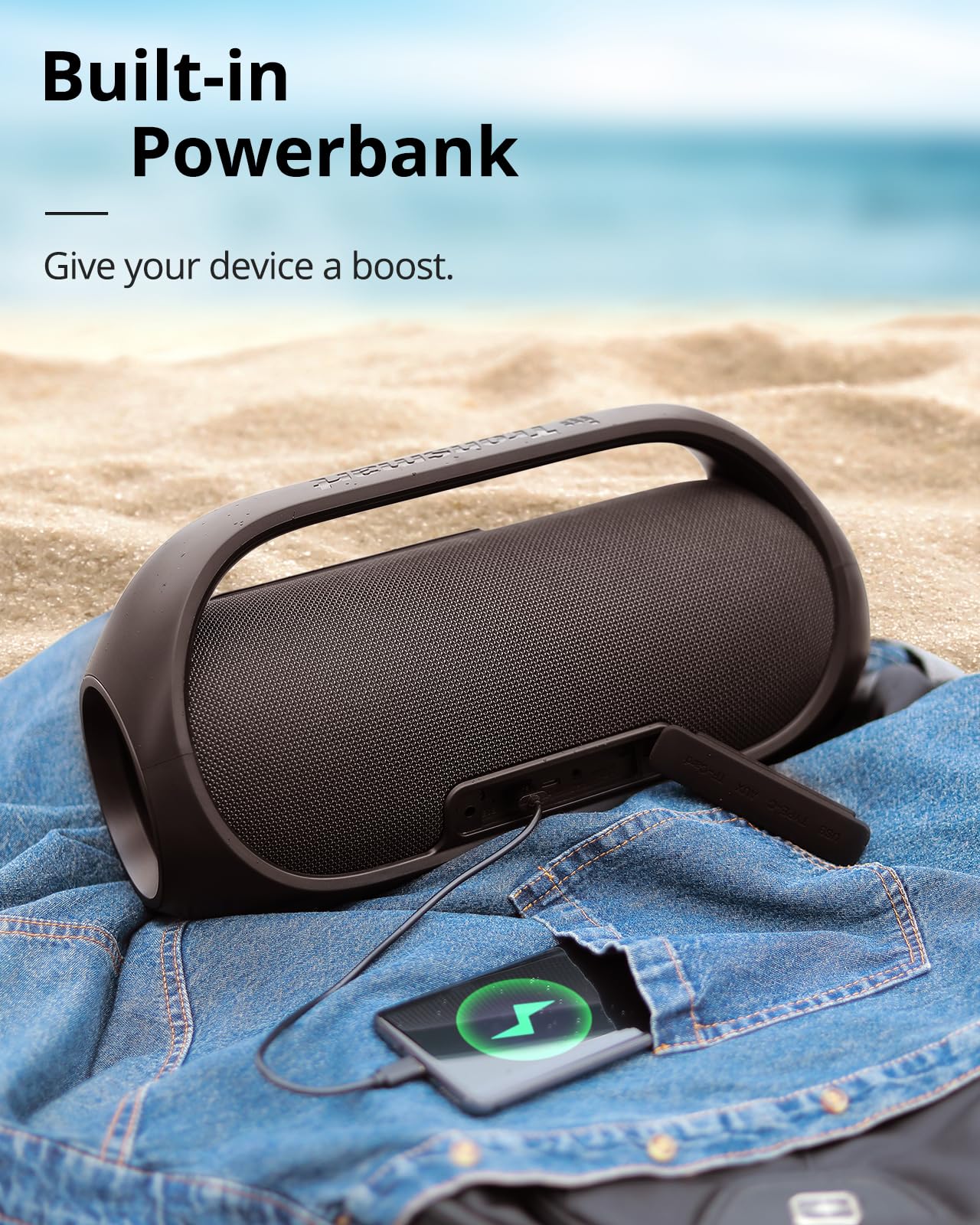 Tronsmart Bang(Upgraded) 60W Bluetooth Speakers with Subwoofer, IPX6 Waterproof Loud Bluetooth Speaker with 7 LED Color Light, 24H Playtime Bluetooth Portable Speaker with Handle for Outdoor, Party