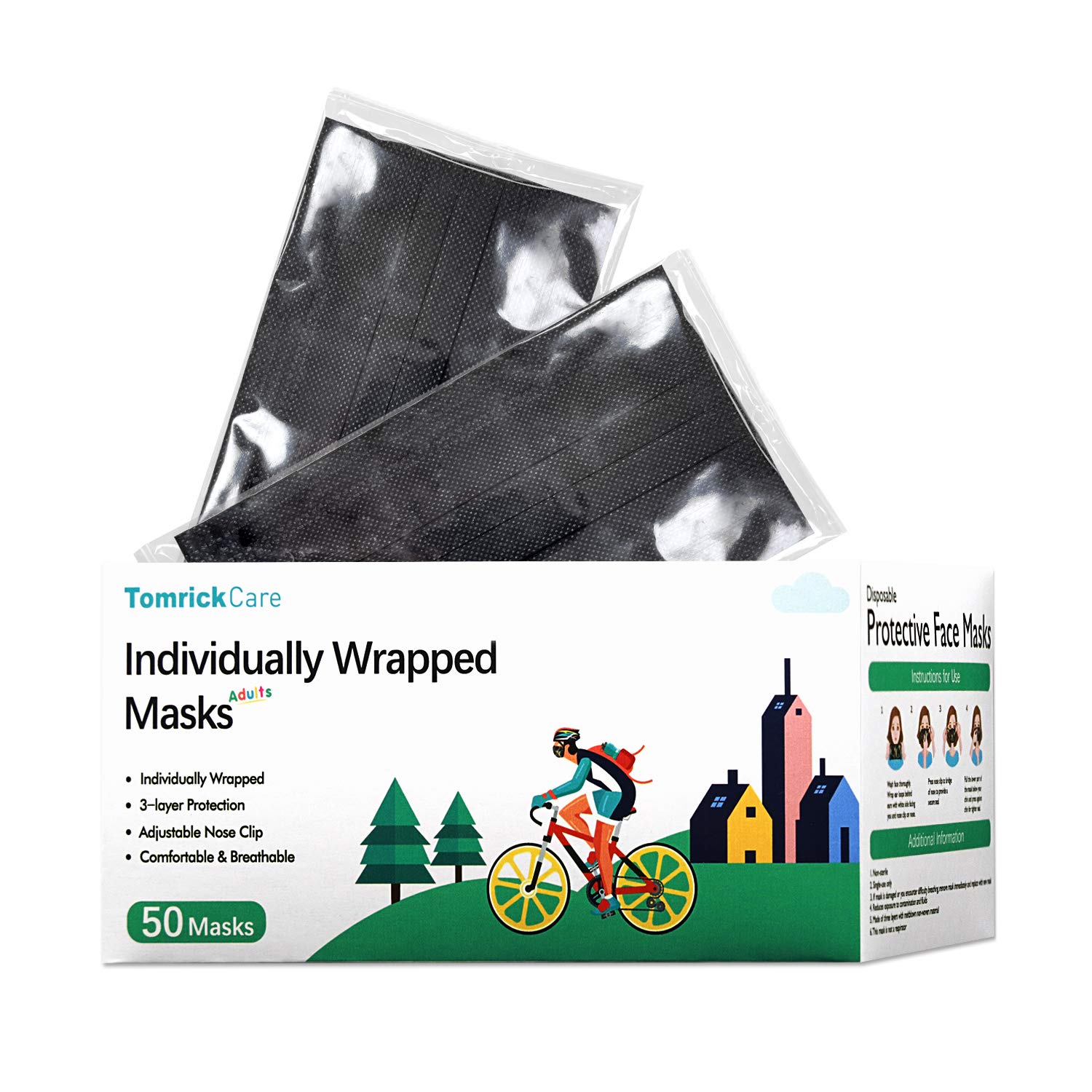 TomrickCare Kids Disposable Face Masks Boys White 50 PCS,Individually Wrapped