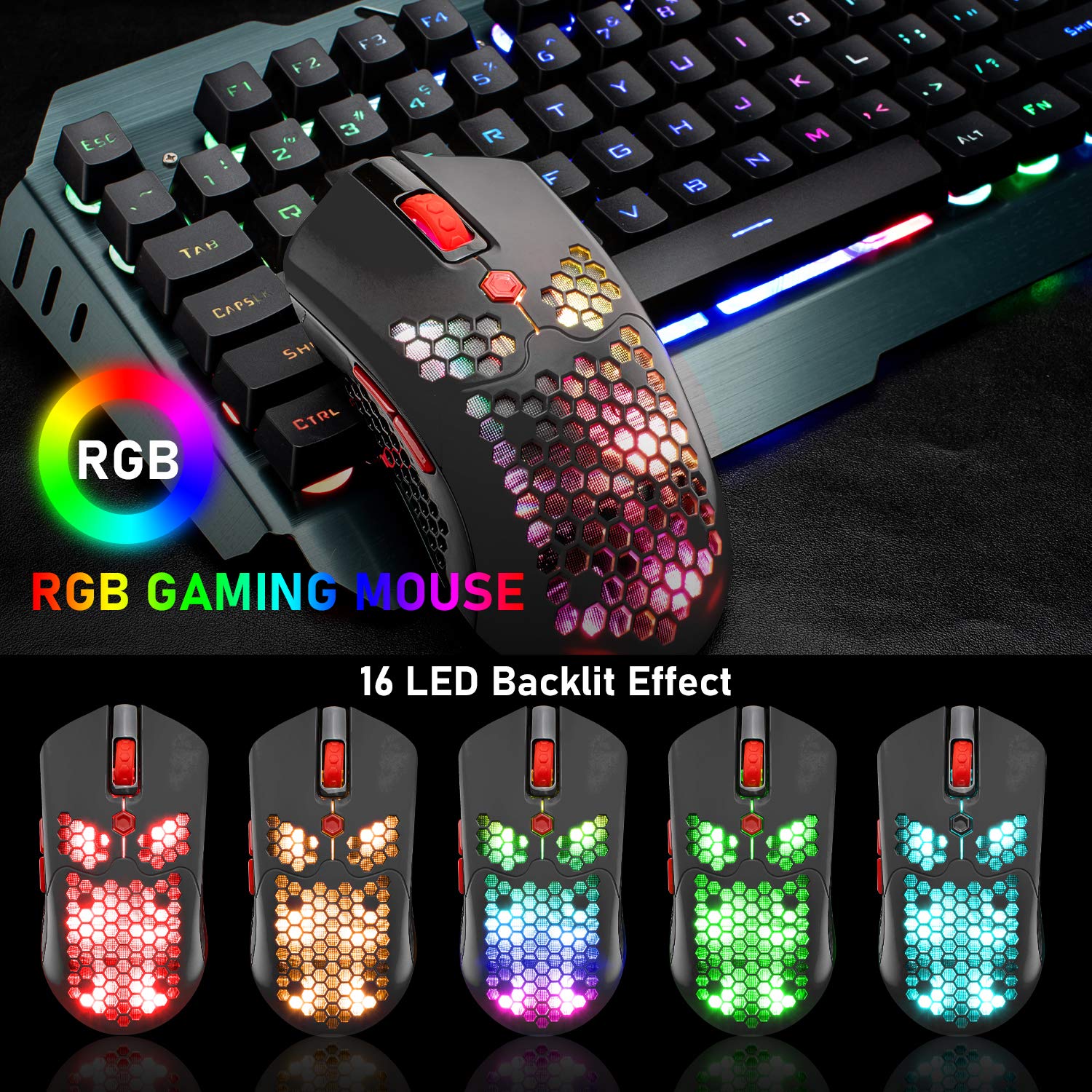 Wireless Gaming Mouse,Two Modes Wireless/wired RGB Gaming Mouse with Ultralight Honeycomb Shell,Pixart 3325 12000 DPI,Rechargeable 800mA Battery,Programmable Driver for PC Gamers(Macaron Green)
