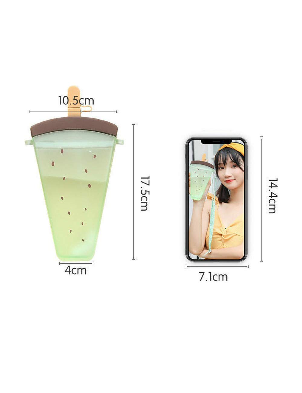 YunQin 320ml Plastic Water Bottles, 4 Colors Cute Watermelon Ice Cream Water Bottle with Straw, Anti-fall Portable Popsicle Shape Water Cup for Girls (pink)