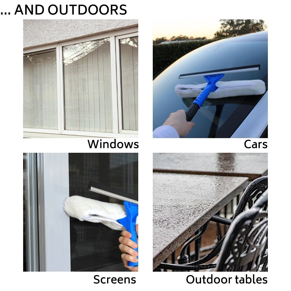 ULTIMAID Window Cleaner Combi β 2 in 1 Squeegee and Scrubber with Rubber Blade Includes Handle for Indoor and Outdoor Glass Cleaning 14 inches