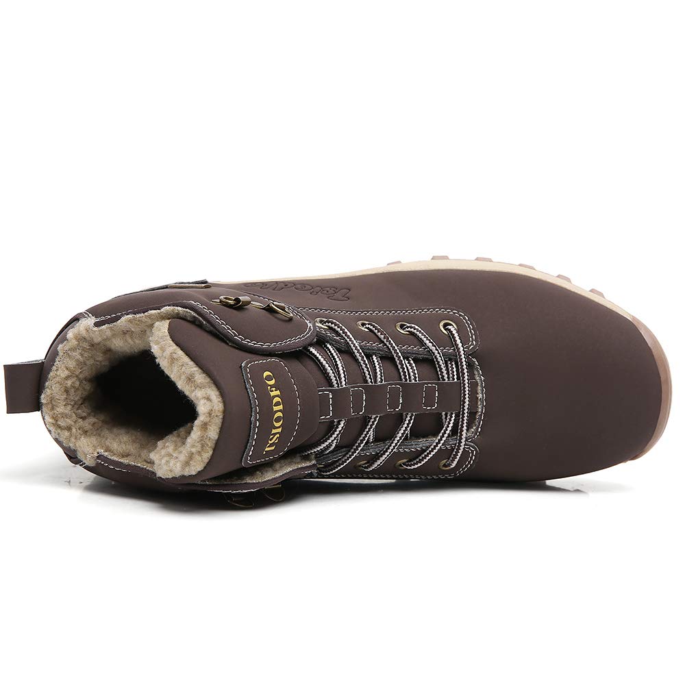 TSIODFO Winter Shoes for Men Cold Weather Snow Boots Insulated Fur Warm Outdoor Hiking Ankle Boots Waterproof Brown size 6.5