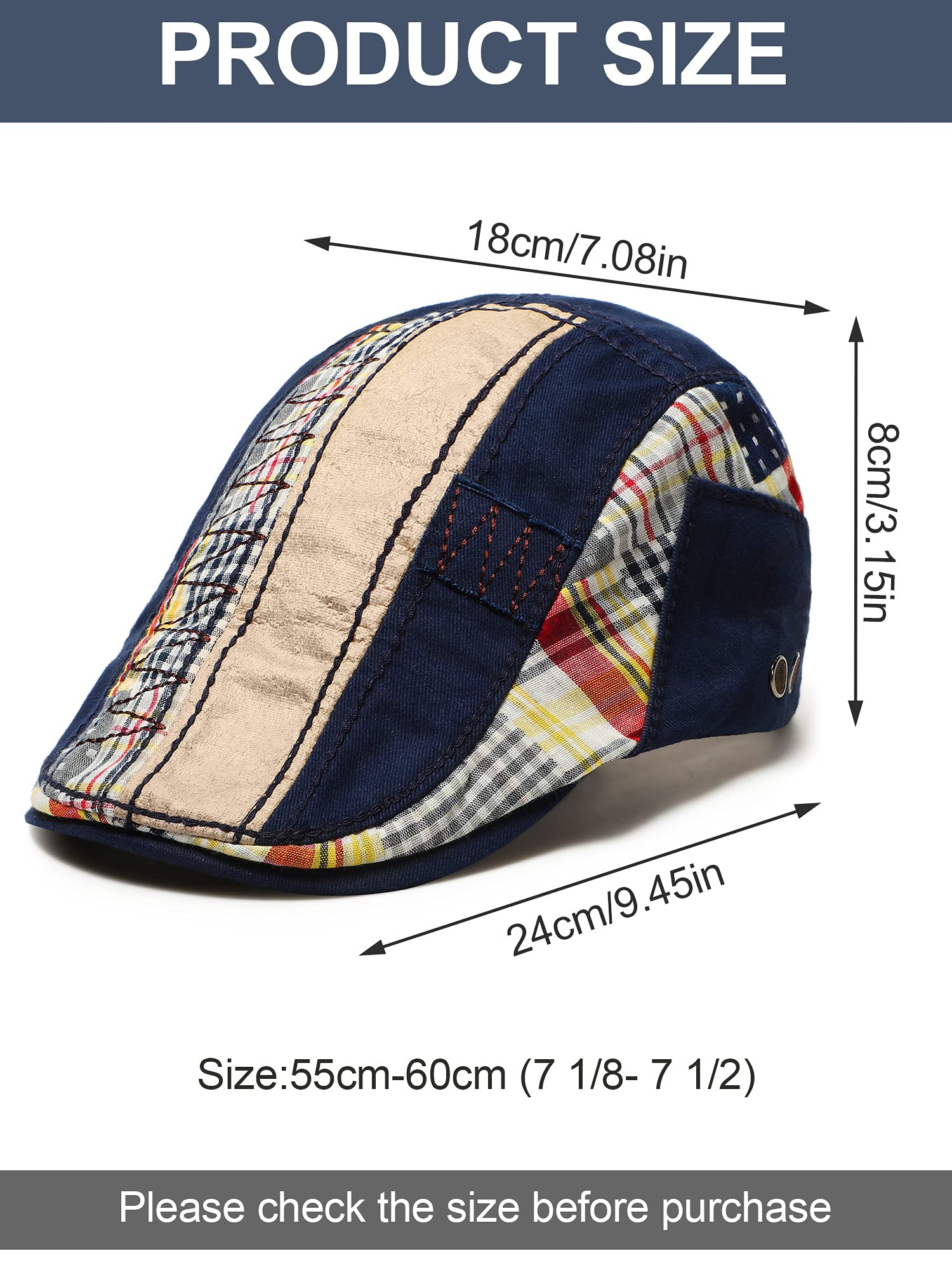 Zhanmai 3 Pieces Flat Caps for Men Newsboy Hats Beret Cabbie Hat Fabric Hat Adjustable Patchwork Flat Cap for Men Black