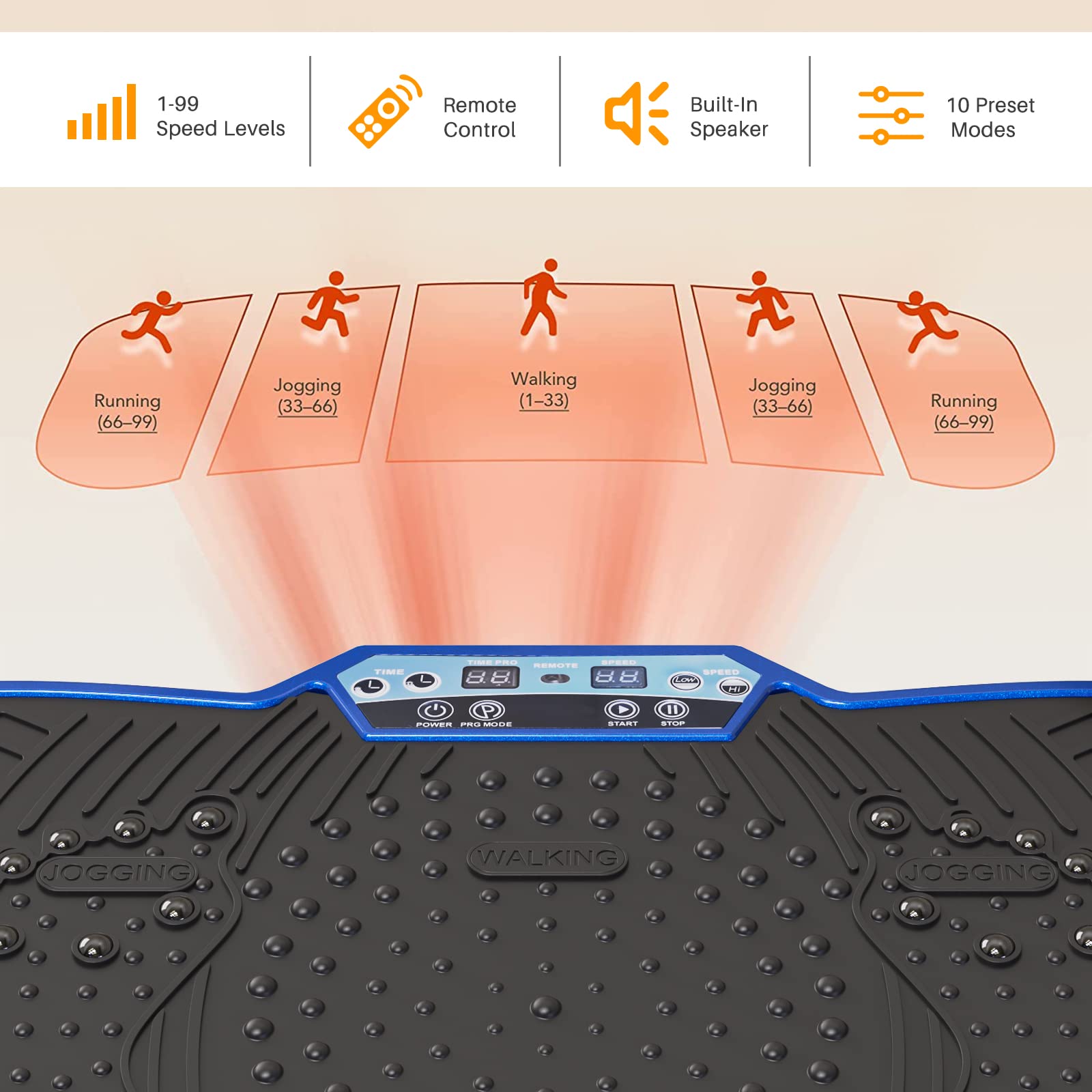 Vibration Plate Exercise Machine with Bluetooth Speaker, 99 Levels Whole Body Shape Vibration Platform Machine with Jump Rope for Weight Loss Fitness, Home Gym Equipment Workout Machine, Blue