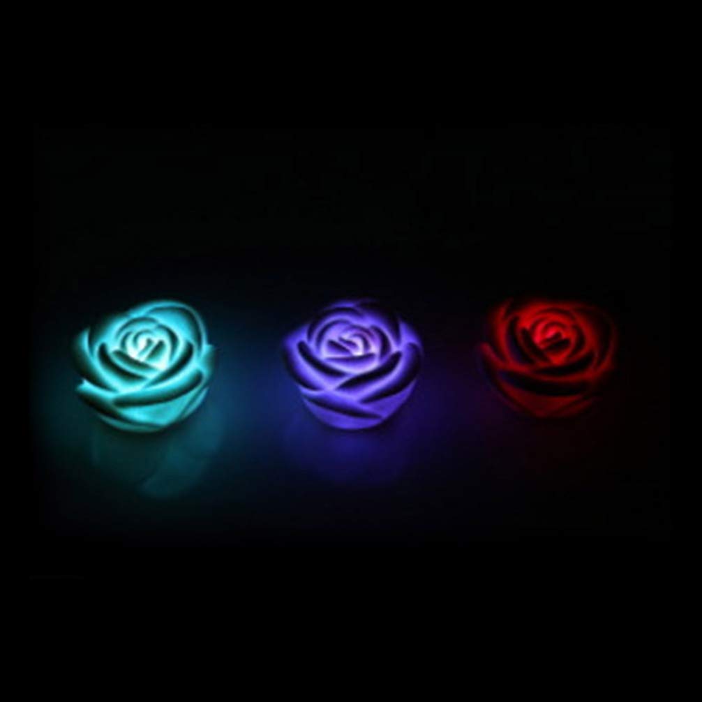 Uonlytech 5 Pcs Flameless Candle Flower Night Light LED Tea Lights Waterproof Floating Rose for Pool Garden Fish Tank Wedding Party Decor White
