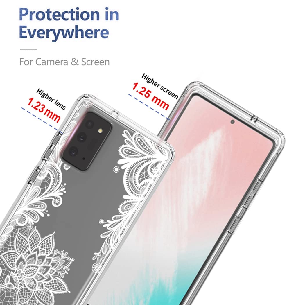 Tothedu Phone Case for Galaxy Note 20 5G/Samsung Note 20 SM-N981U Case with Tempered-Glass Screen Protector, Clear Floral Pattern Full Body Protective Cover Cases for Samsung Galaxy Note20 5G (Flower)