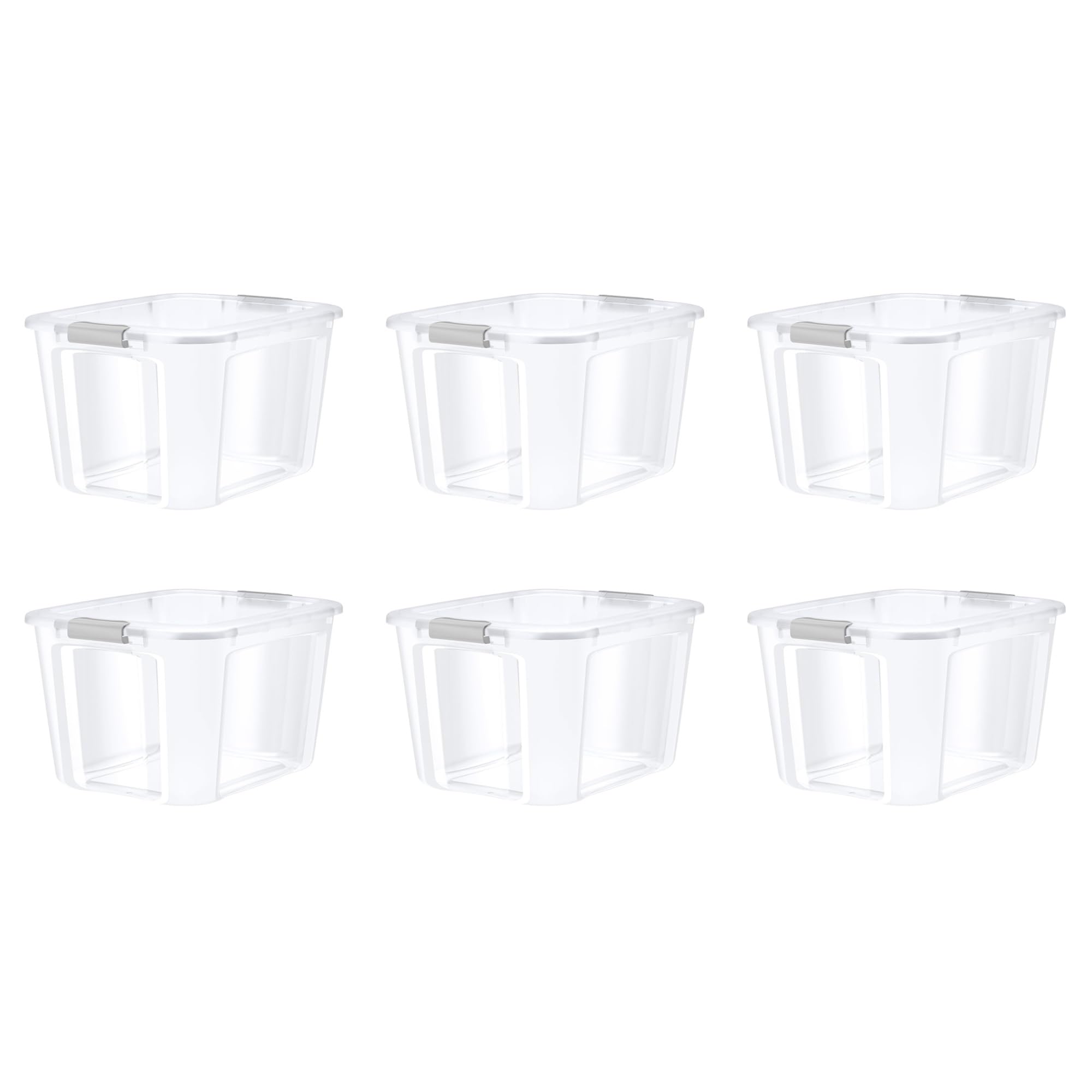 TamsOi 72 Quart Clear Plastic Silver Latches Clear Lid Tote Set of 6