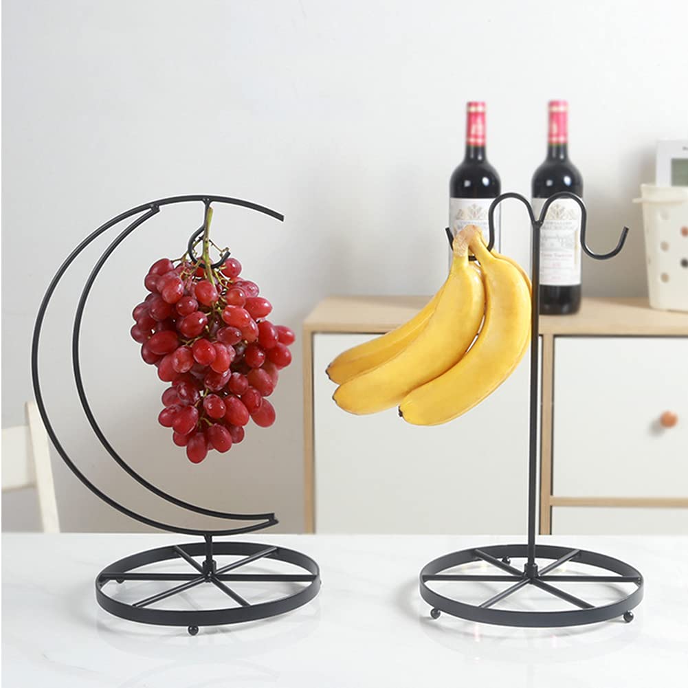 YY YEARCHY Banana Holder Hanger Stand Hook Keeper for Kitchen Countertop Produce Saver Banana Holder Kitchen Decro Fruit Tree Hanging Fresh Food Storage (Black, Double Hook)
