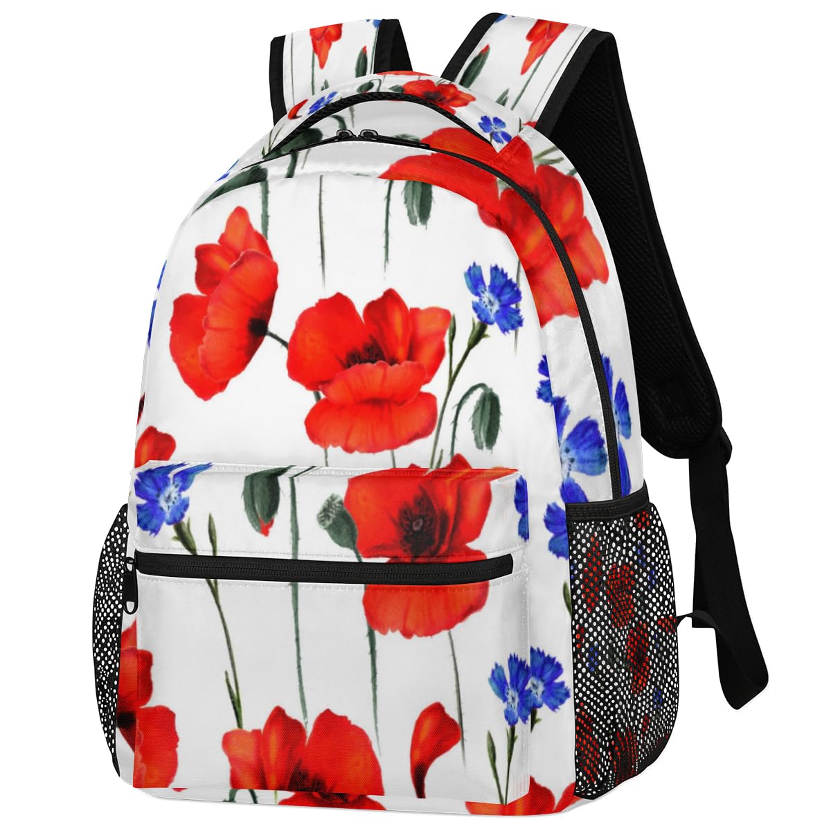 TropicalLife Floral Poppy Pattern Backpack for Women Men, Travel Laptop Backpack Lightweight Computer Hiking Gym Sports Rucksack Casual Daypack Carry On Backpack Work Bag
