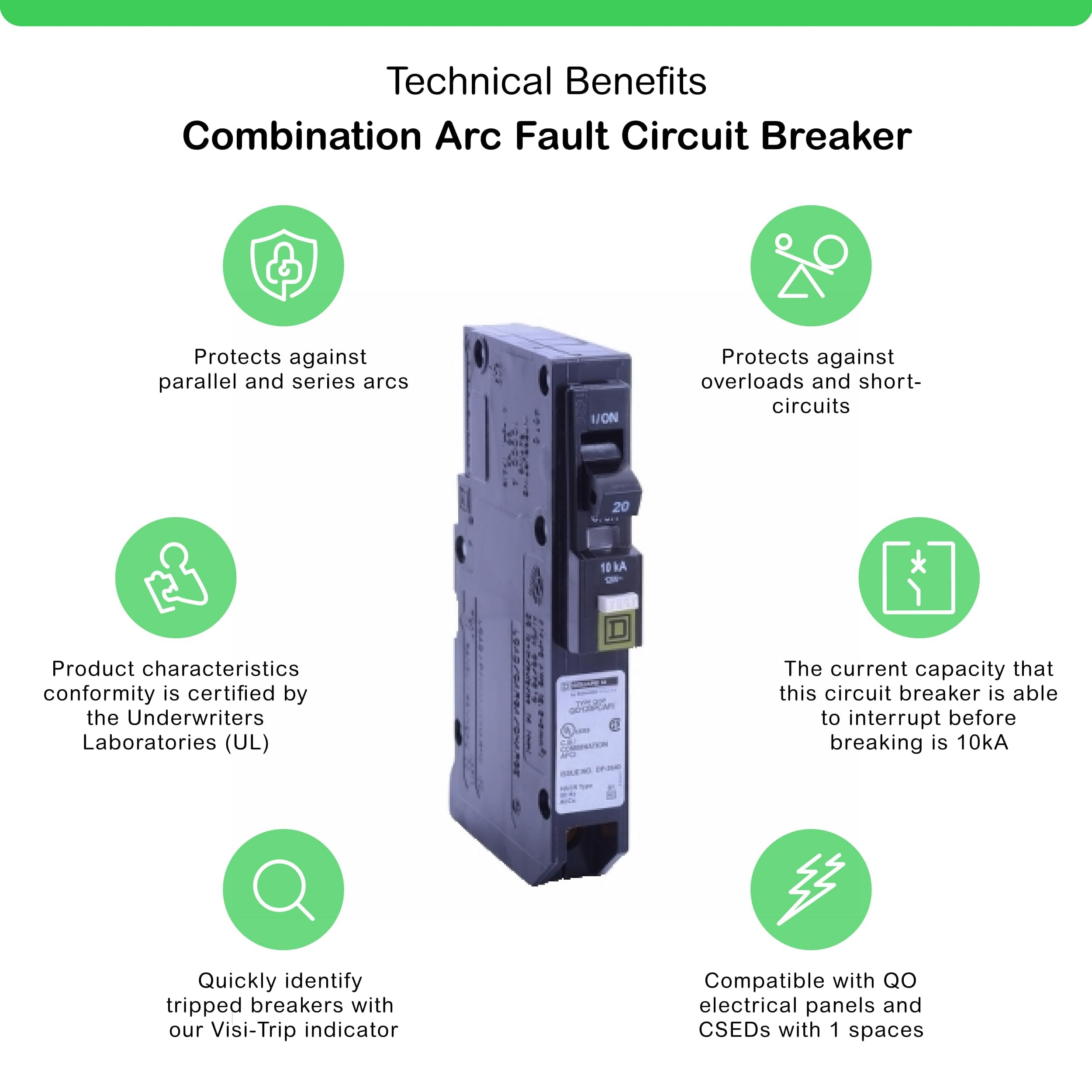 Square D - QO120PCAFI 20-Amp Single-Pole Plug-On Neutral CAFCI Circuit Breaker