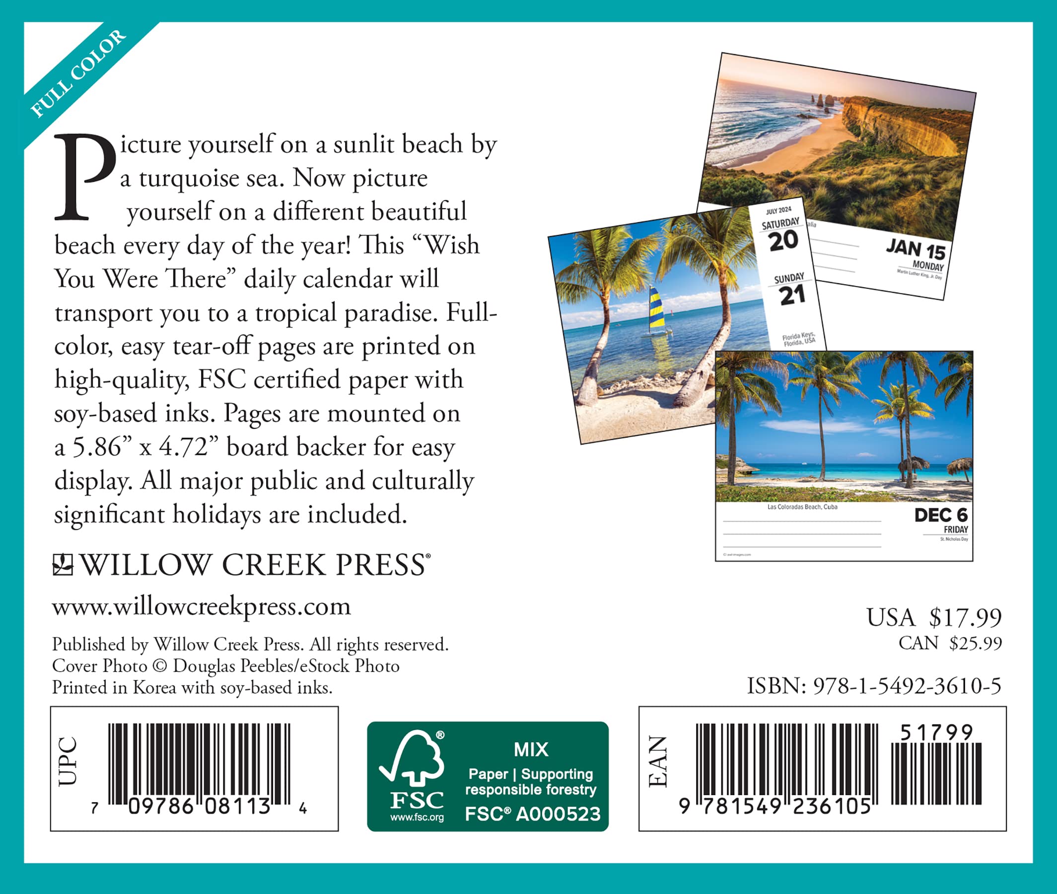 Willow Creek Press Ah, The Beach! Daily 2024 Box/Desk Calendar (5.86" x 4.72")