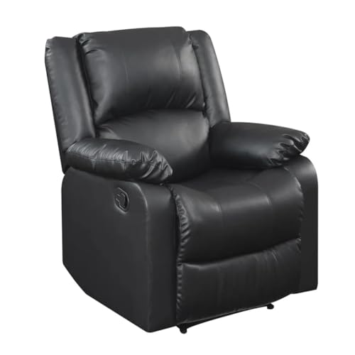Sofas Standard Manual Recliner, Black Faux Leather Small Space Recliner Upholstered