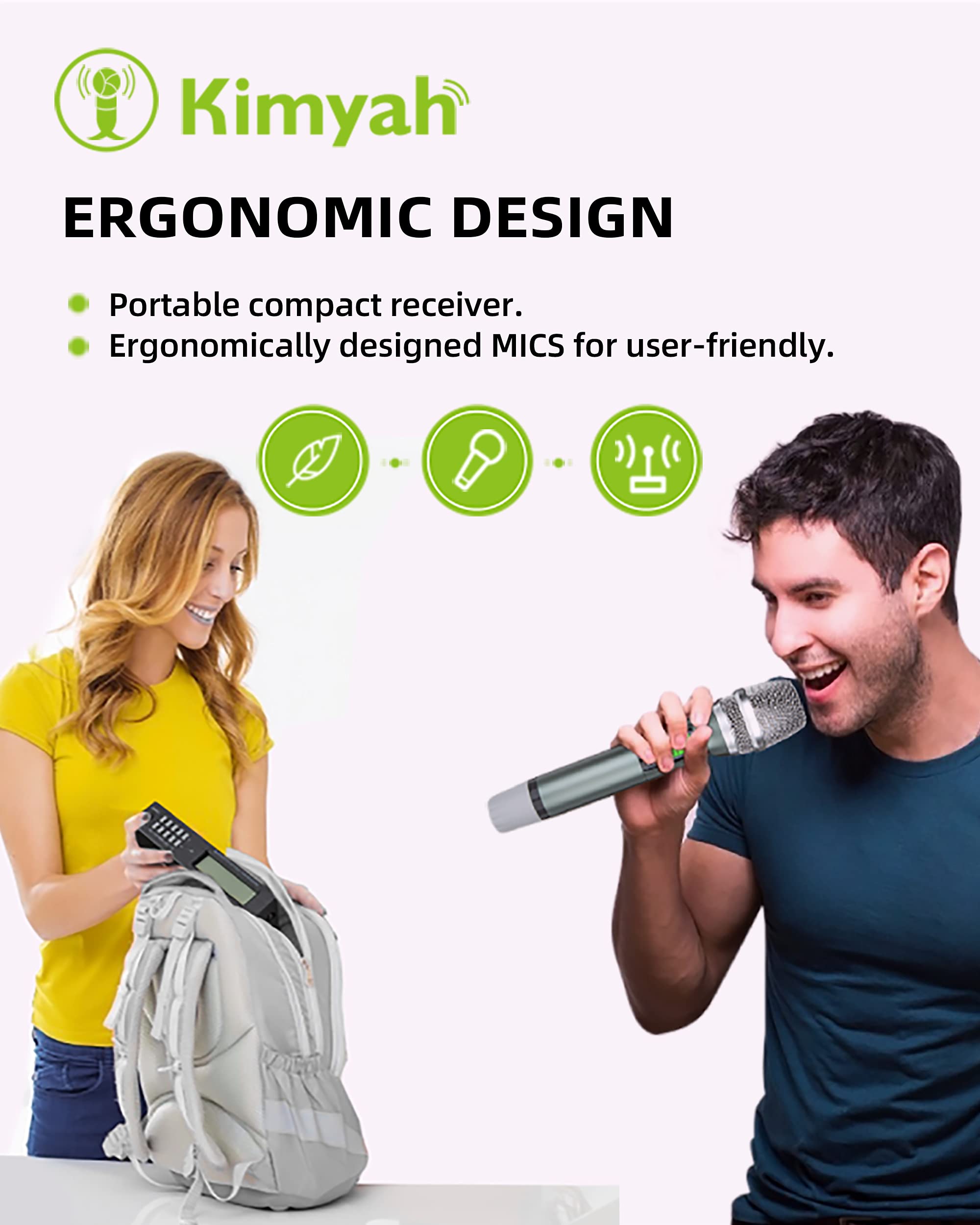 Wireless Microphone System, All Metal Dual UHF Cordless Mics of Handheld, 328ft Range, Ideal for Church, Conference and Karaoke, DJ, Wedding(KY-8208)