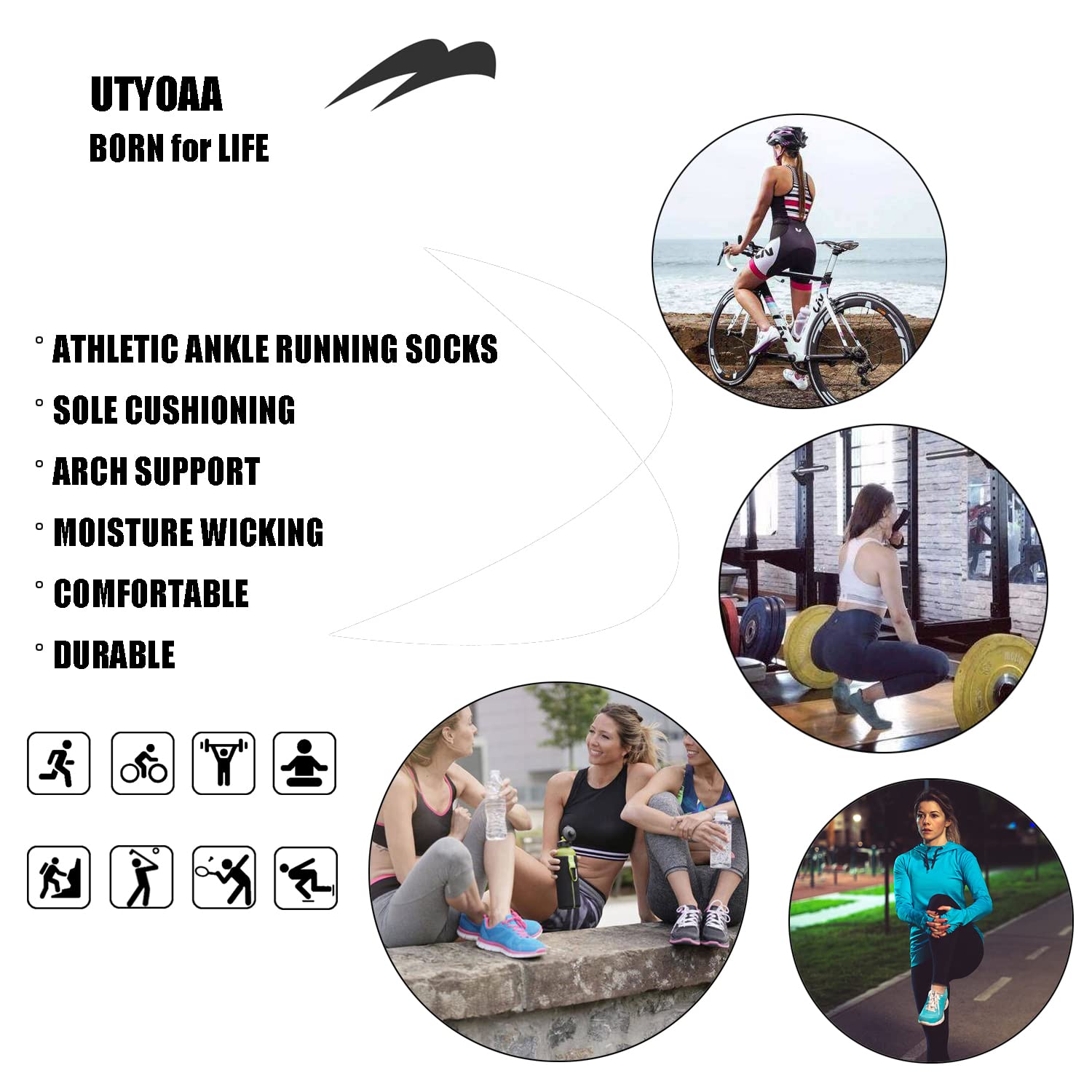 UTYOAA Womens No Show Ankle Socks Low Cut Socks Running Athletic Cushioned 6-Pairs