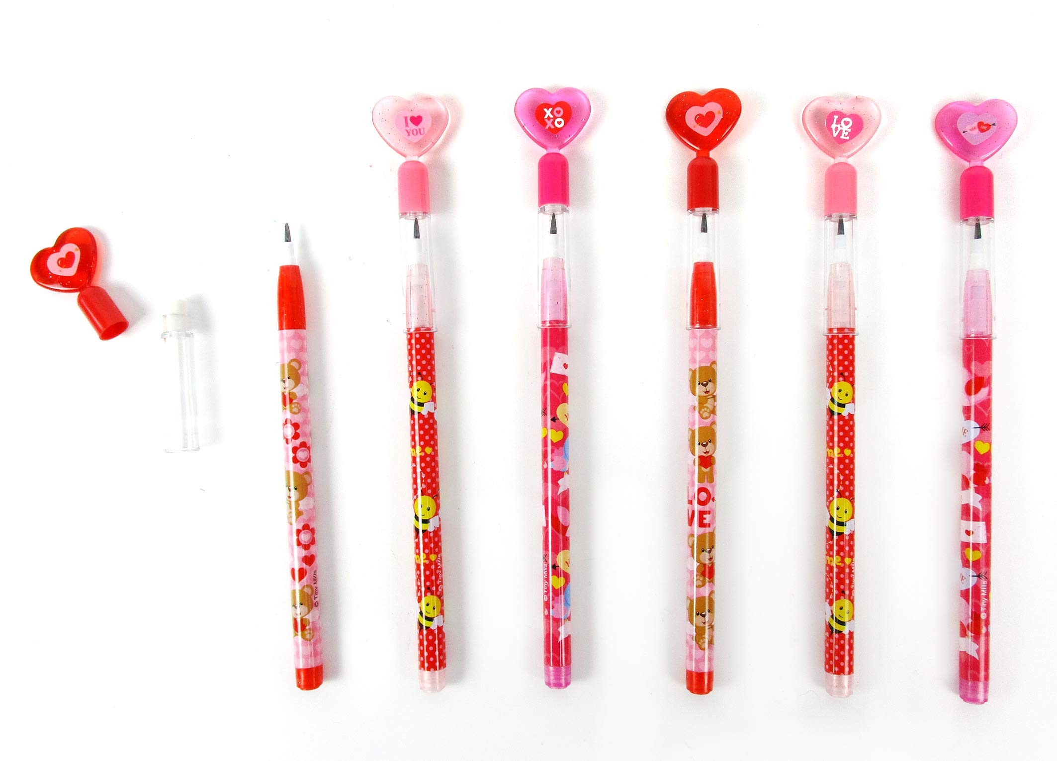 TINYMILLS 24 Pcs Valentine's Day Heart Multi Point Pencils Party Favors Goodie Bag Stuffers Classroom Exchange Valentine's Day Pencils Party Supplies Heart Pencils