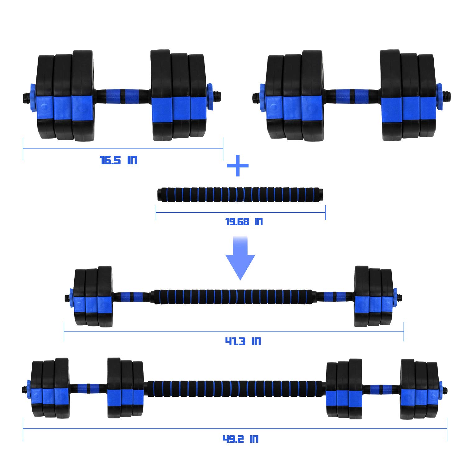 VIVITORY Adjustable Dumbbell Set, Free Weights with Connector, Non-Rolling 44-66 lb Hex Dumbbells for Home Gym, Cement Mixture (44 lbs)