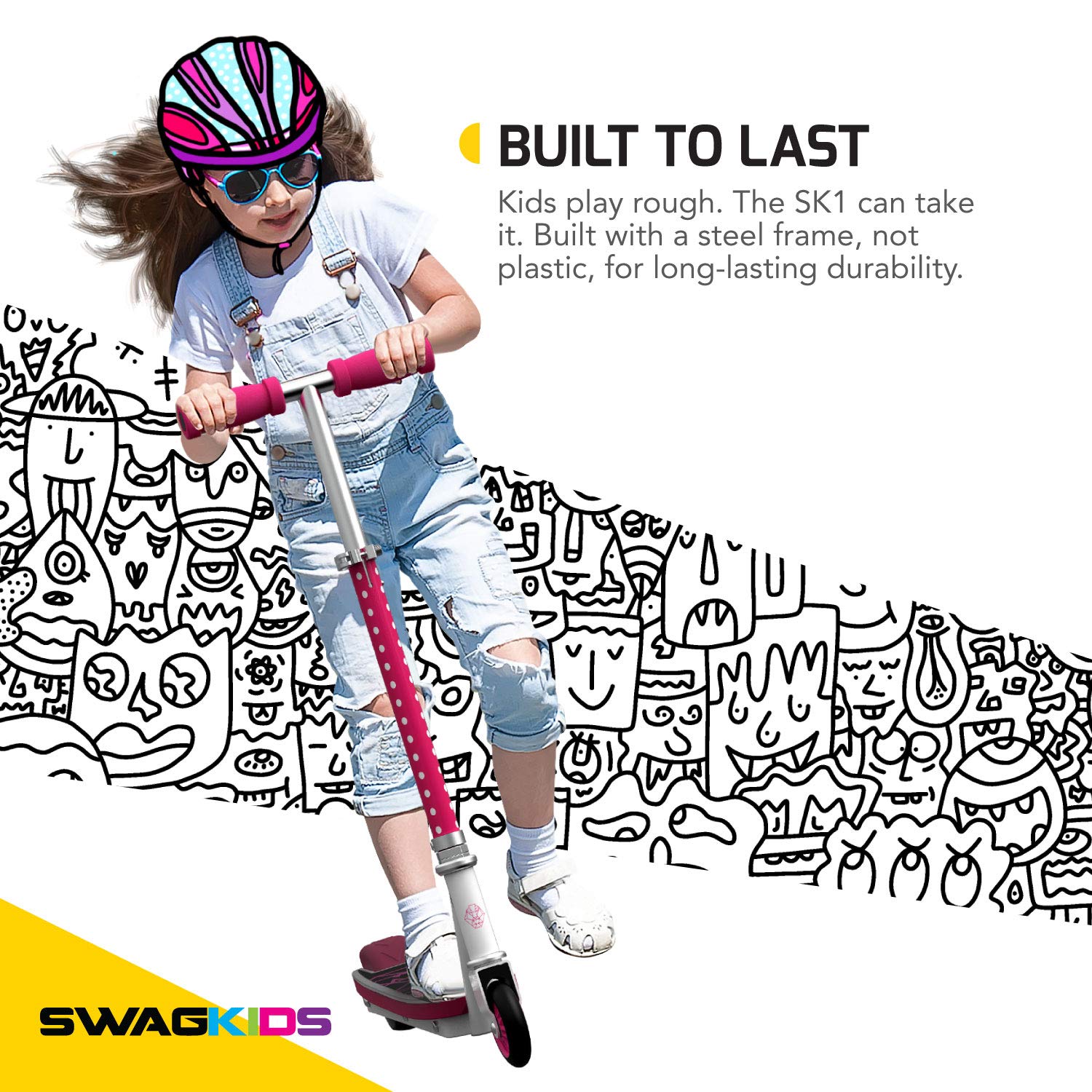 Swagtron SK1 Kick Start Electric Scooter for Kids with Extended Life Battery, ATSM Certified, Adjustable, Ages 5+, Firetruck Red