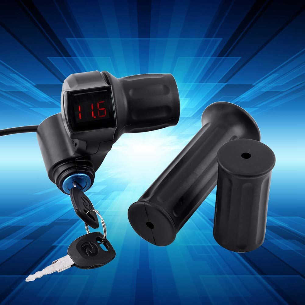 Tbest Half Throttle Electric Bike,Universal E Bike Throttle Grip Electric Bike Motor Scooter Speed Controller & Cable Set,12V 99V Half Wrist Grip Throttle Handle with LED Display Key