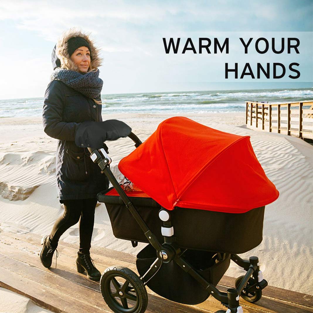 Stroller Gloves Hand Muff for Pushchair Extra Thick Winter Pram Muff Red Anti-Freeze Windproof Snowproof Oxford Handlebar Muffs, Gift for Mom Come with 2-Pack Stroller Hooks, by Aosbos