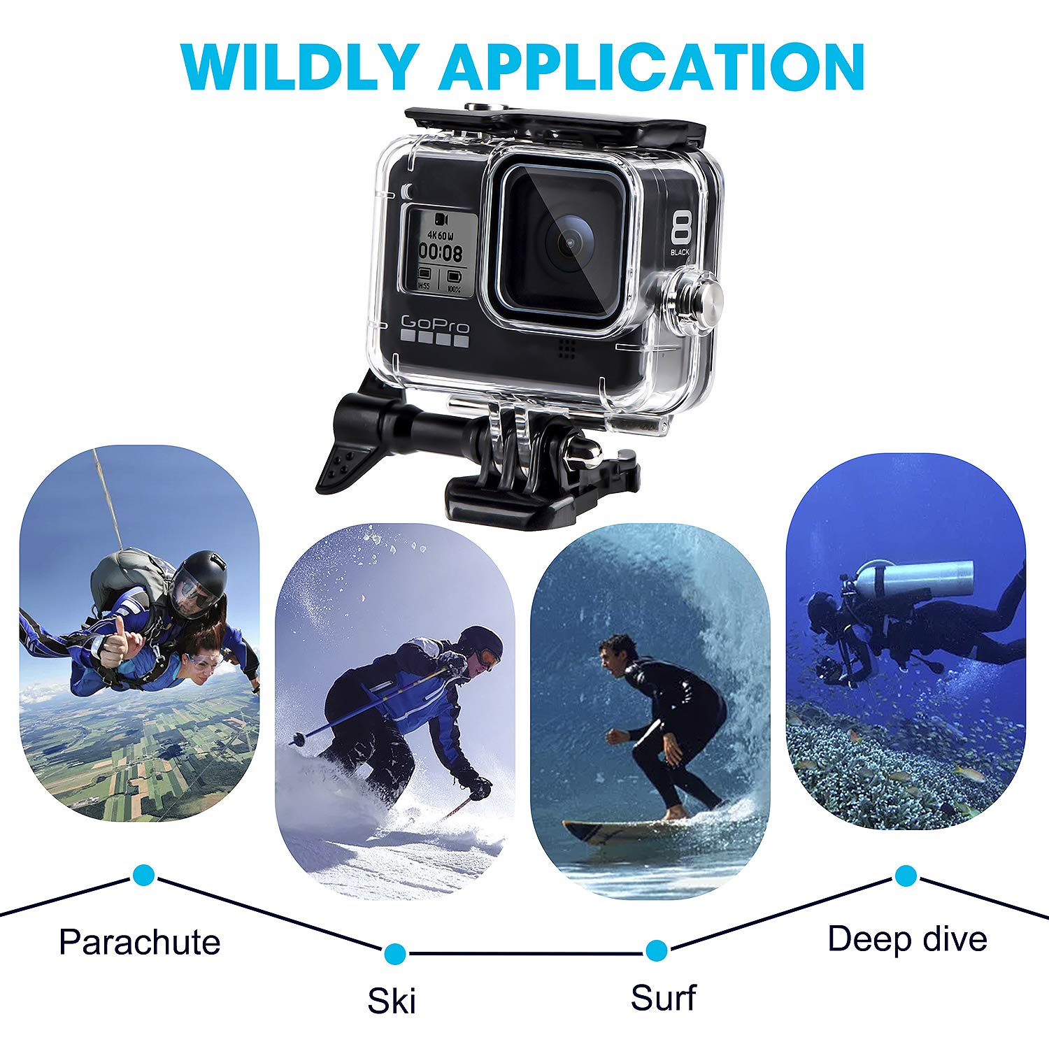 Waterproof Housing Case for Hero 8, 60M Diving Protective Housing Shell for Hero 8 Black Action Camera, Underwater Waterproof Protective Case with Quick Release Mount and Thumbscrew