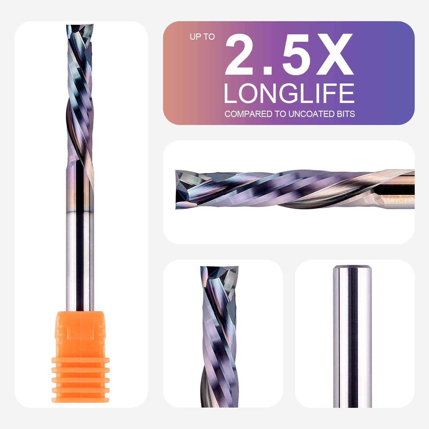 SpeTool UP&Down Compression Bit 1/4" Shank,1-1/4Inch Cutting Length 3 Inch OVL,Carbide Spiral Router Bits CNC End Mill with TAC Extra Long Life Coating for Wood Carving
