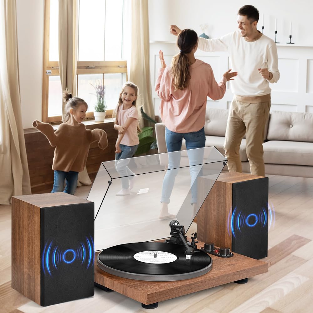 Vinyl Record Player with 40W Speakers and Bluetooth Output Input,Turntable with Built-in Preamp,AT-3600L Cartridge,USB Record,Pitch and Counterweight