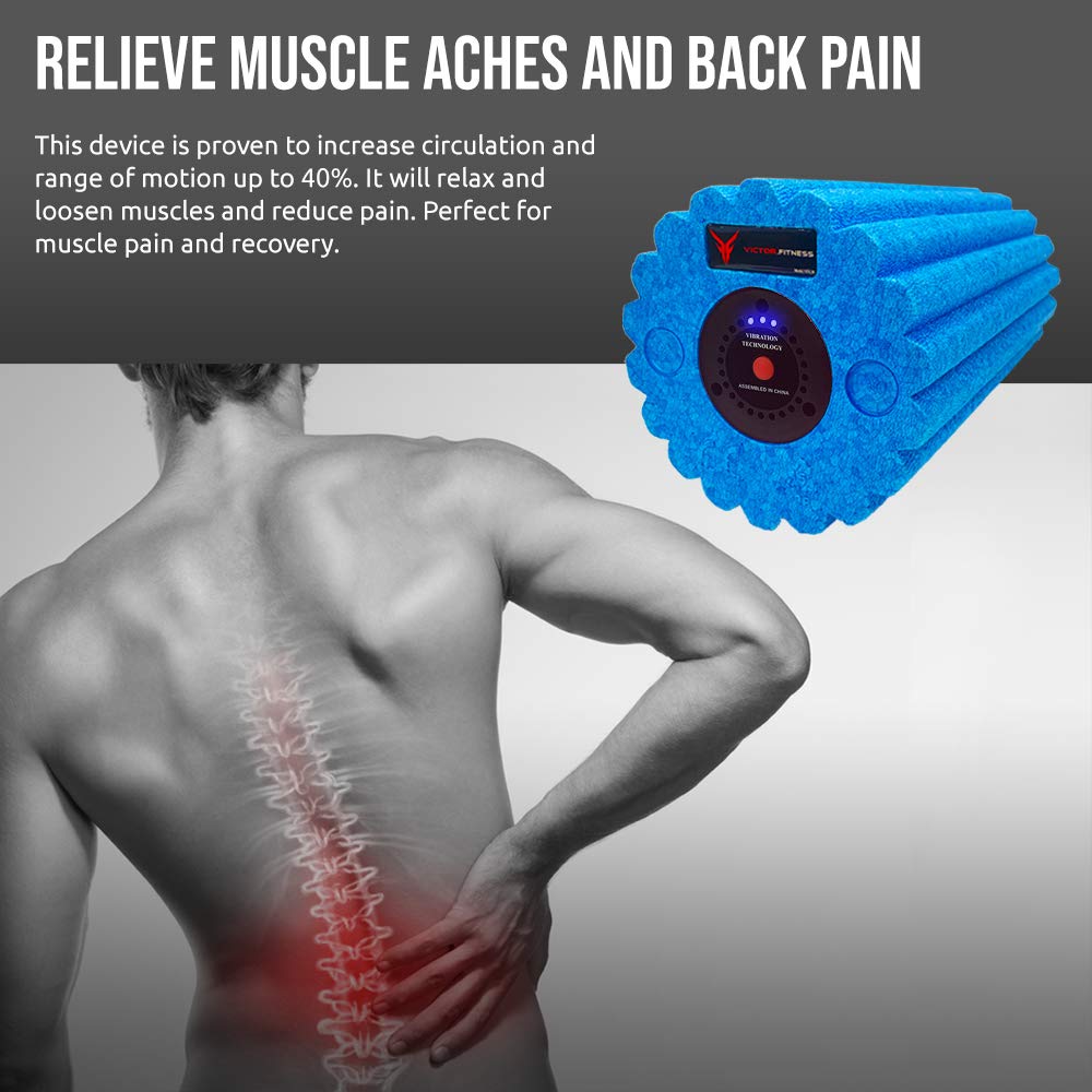 Victor Fitness Revive Roller (Blue) 3-Speed Vibrating Foam Massage Roller - High Intensity Vibration for Muscle Recovery, Trigger Points, Mobility, Sports Massage, Therapy