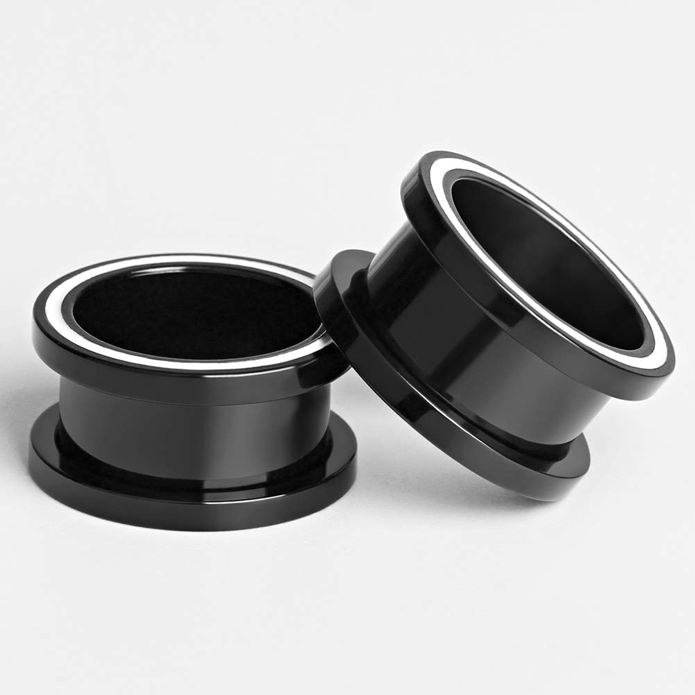 TBOSEN 2 pairs Stainless Steel Ear Plugs Black Gauges Stretching Screw Fit Tunnels Expander Piercing Jewelry