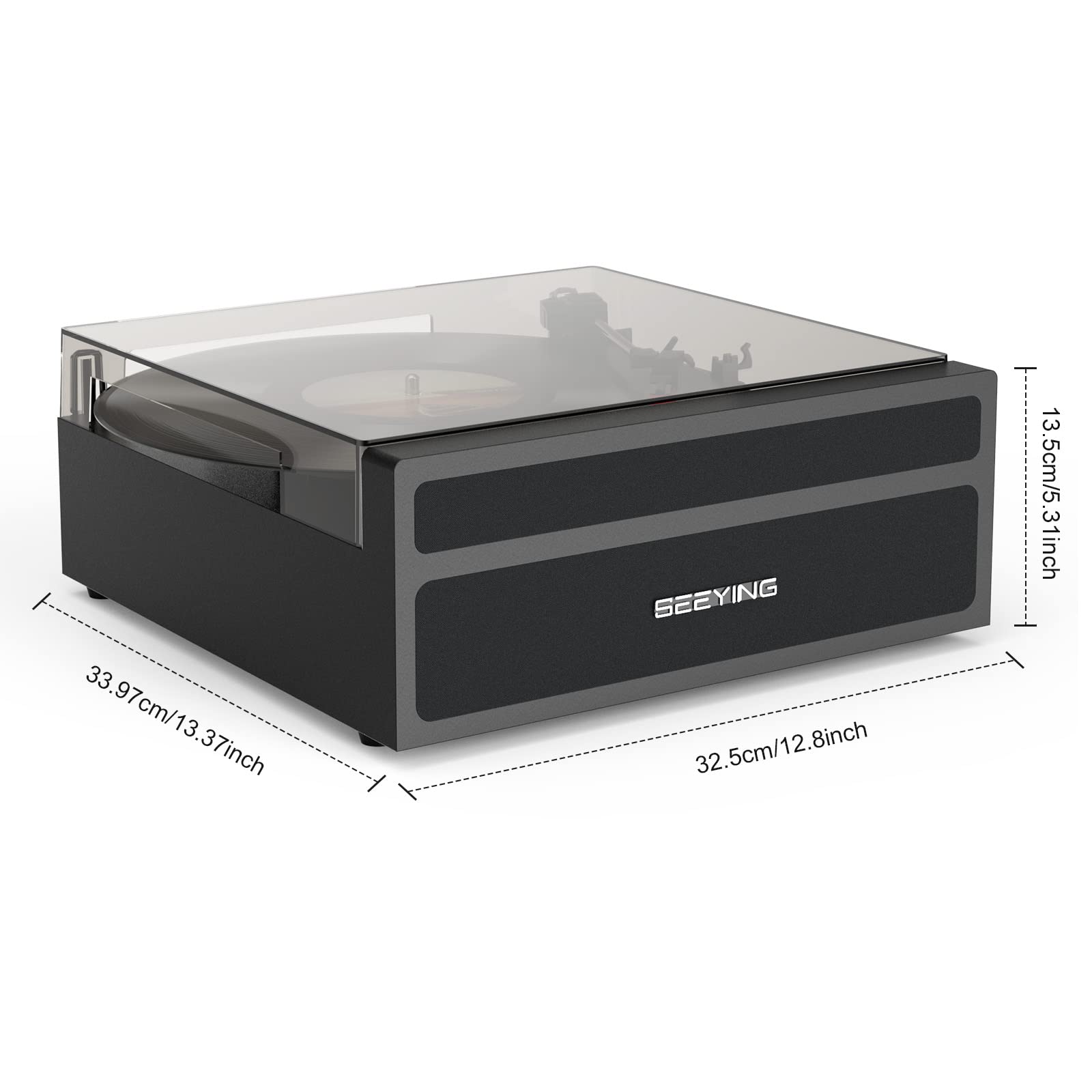 Vinyl Record Player Bluetooth with Built-in Speakers, 3 Speed Belt-Drive Turntable for Vinyl Records, Headphone Jack, RCA Line Out, Auto Stop