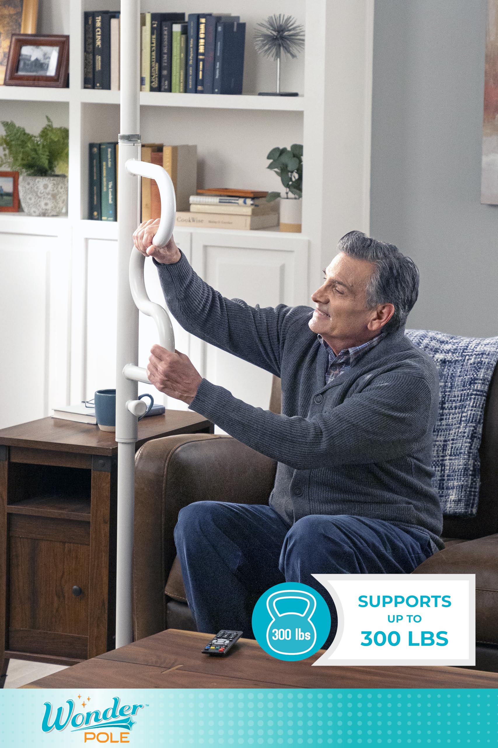 Stander Wonder Pole, Security Pole and Curve Grab Bar, Tension Mounted Floor to Ceiling Transfer Pole for Seniors, Elderly Adults, Bathroom Safety Assist and Stability Rail, Black
