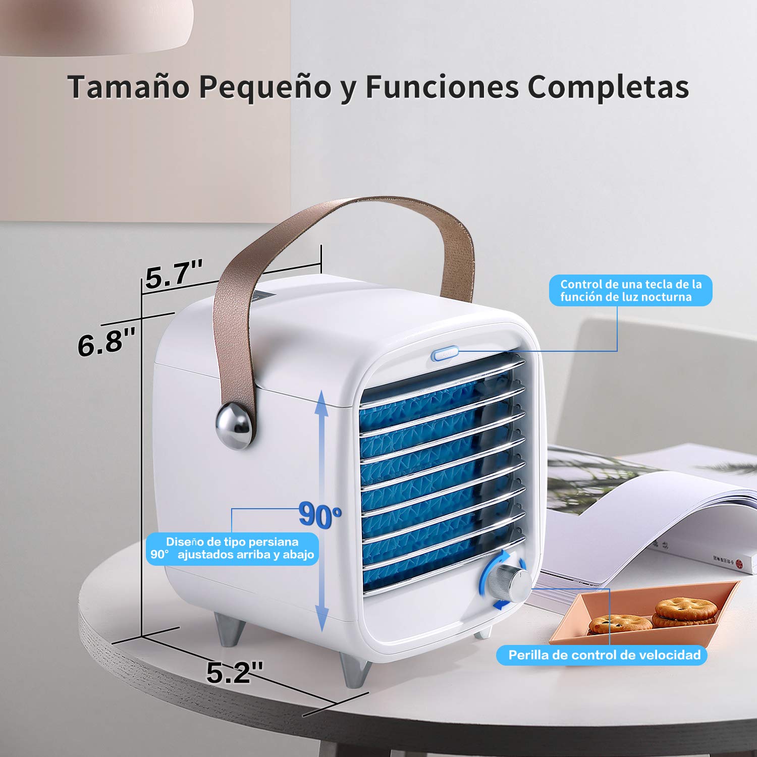 SmartDevil Portable Air Conditioner Fan, USB Small Desk Air Cooler Fan with Night Light, Adjustable Wind Direction Personal Cooling Fan, Built-in Ice Tray, for Home, Office, White