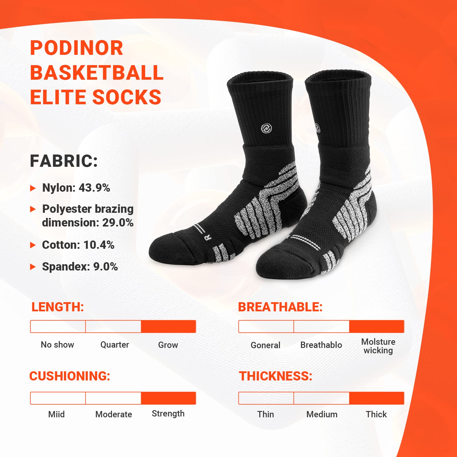 UZIS PRO Coolmax Elite Basketball Cushioned Socks, Crew Sports Running Socks, Compression Performance Sock 1 Pair