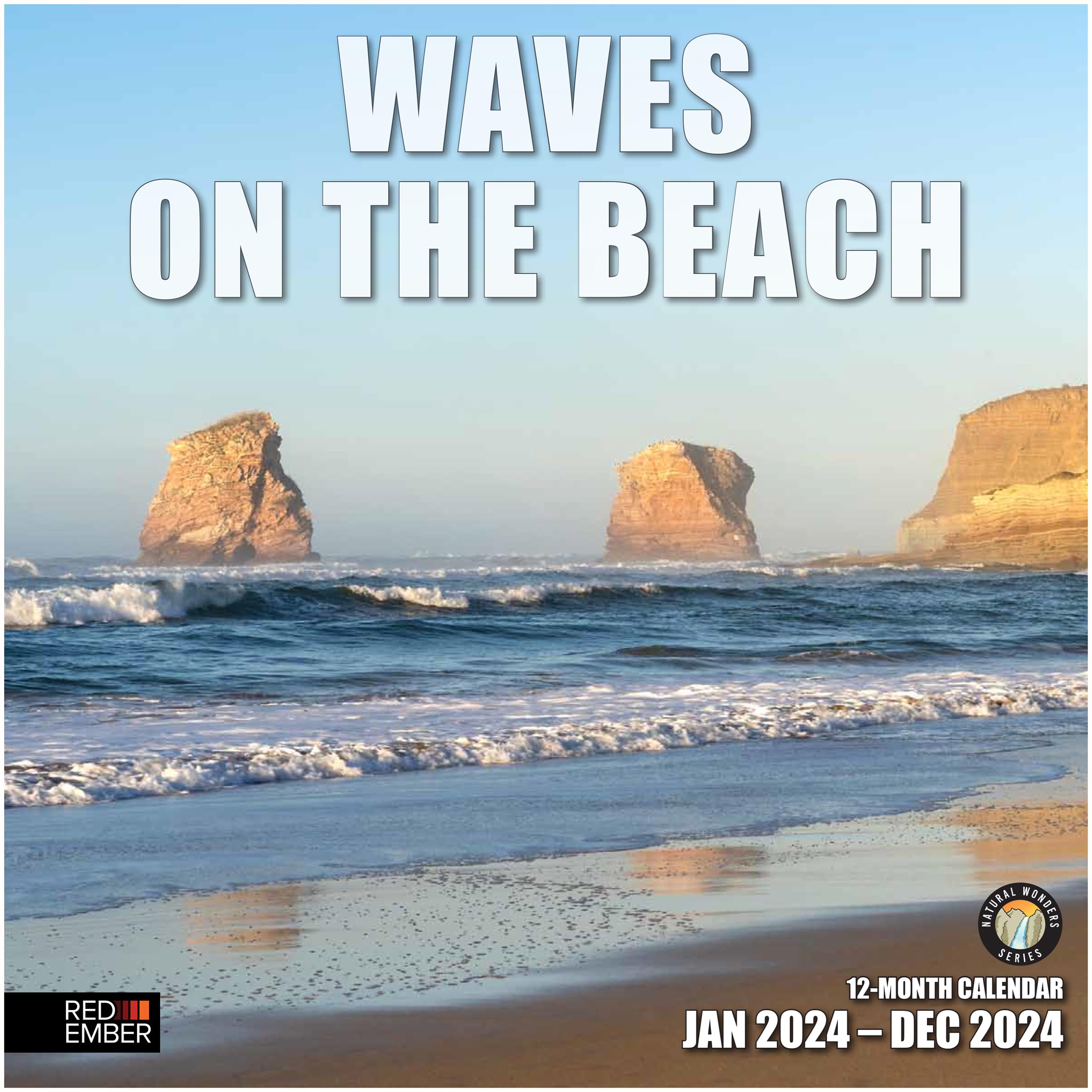 RED EMBER Waves on the Beach 2024 Hangable Monthly Wall Calendar | 12" x 24" Open | Thick & Sturdy Paper | Giftable | Beautiful Nature Tropical Travel | Daily Tranquility
