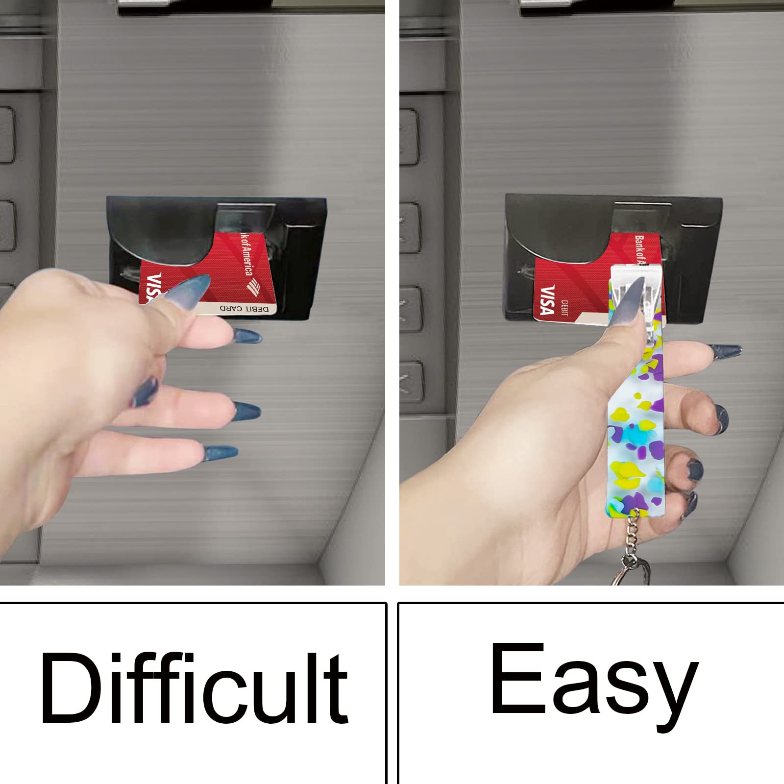 ZYTONGMAO 3PCS Credit Card Puller, Cute Debit Bank Card Grabber for Long Nails ATM Keychain Women with Plastic Clip (H)