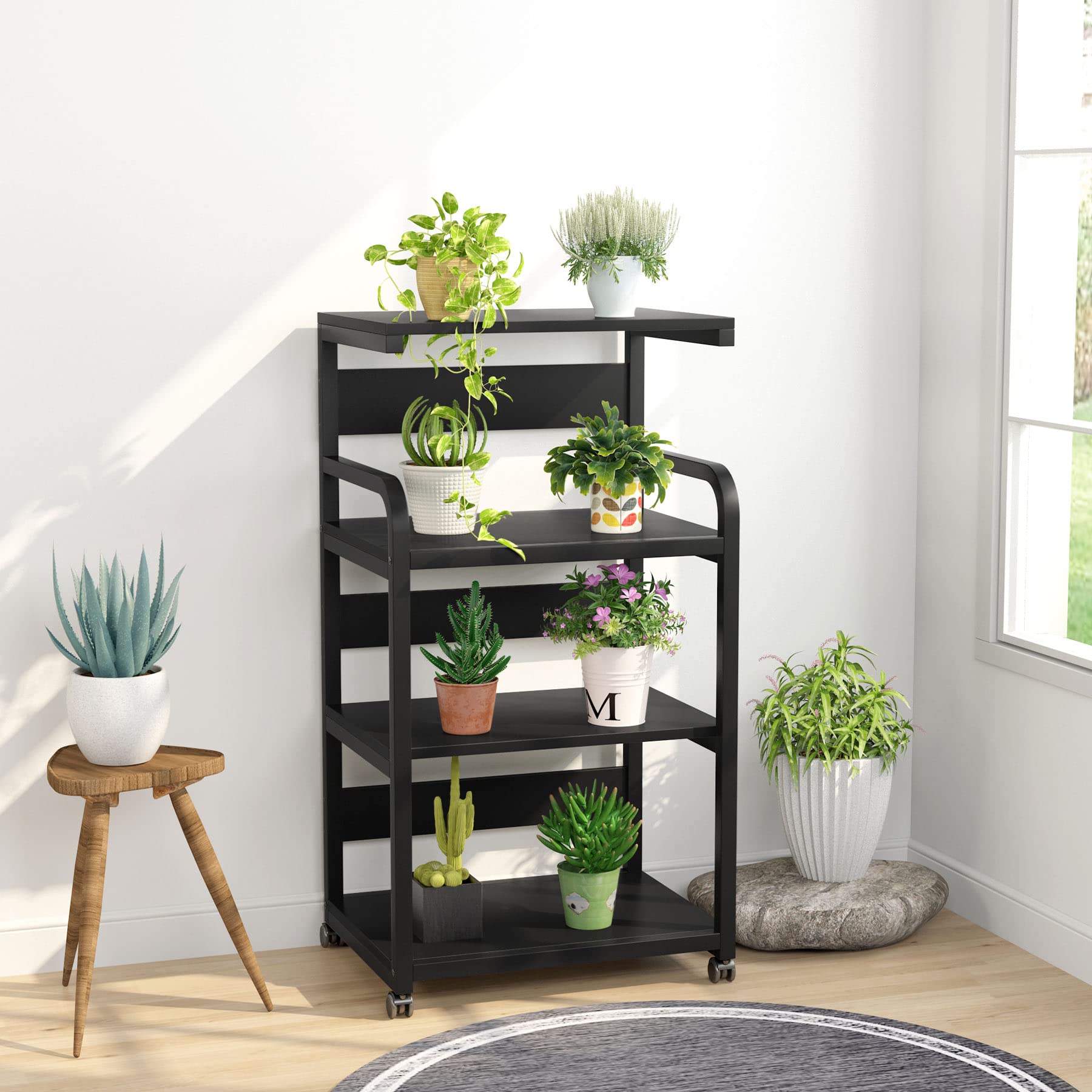 Tribesigns 4-Shelf Mobile Printer Stand with Storage Shelves, Large Modern Printer Cart Desk Machine Stand Storage Rack on Wheels for Home Office(Black)