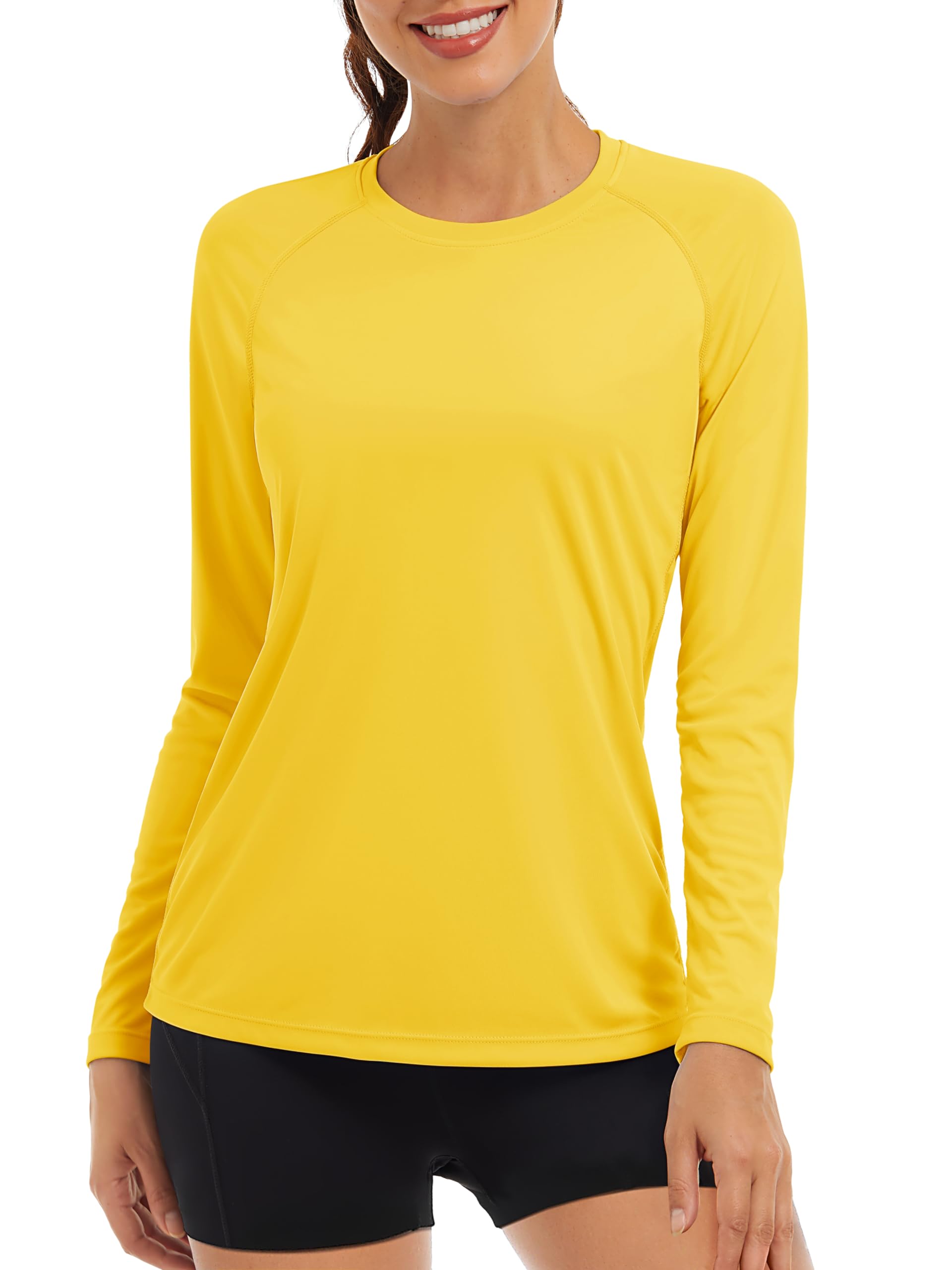 TACVASEN Womens Rash Guard Swim Tops UV Protection Long Sleeve Shirt Outdoors Performance T-Shirt Yellow L