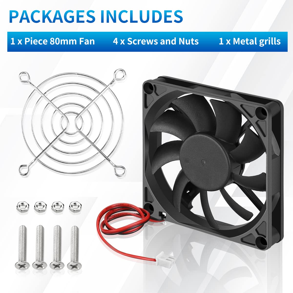 Wathai 80mm x 15mm 12V DC Coolng Fan 2 Pin Dual Ball High Performance Brushless Cooler Case Fans