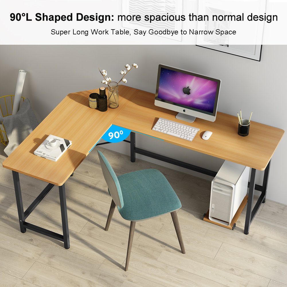 Tribesigns 66 inch Modern L Shaped Desk, Corner Computer Desk PC Laptop Gaming Table Workstation for Home Office, White Faux Marble/Gold Metal Frame