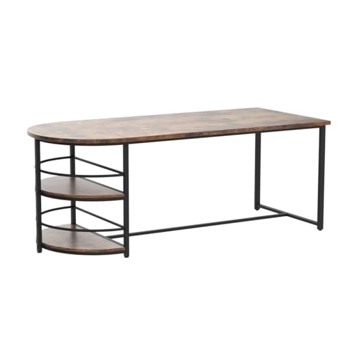 Tribesigns 70.9 inch Dining Table with Storage Shelf for 4, 2-Tier Wood Kitchen Table Long Dinner Table with Metal Frame for Kitchen Dining Room, Black Brown