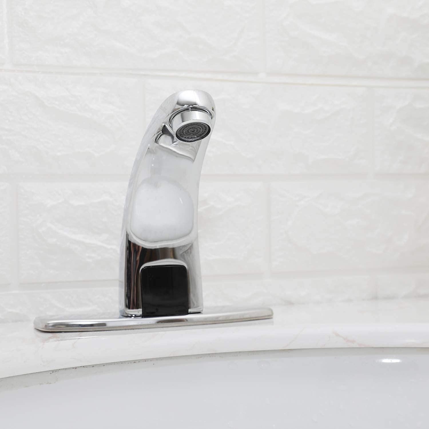 Touchless Bathroom Faucet Automatic Sensor with Hole Cover Plate Chrome Hands Free Vanity Sink Faucets with Control Box and Temperature Mixer Bathroom Water Tap Commercial by BWE