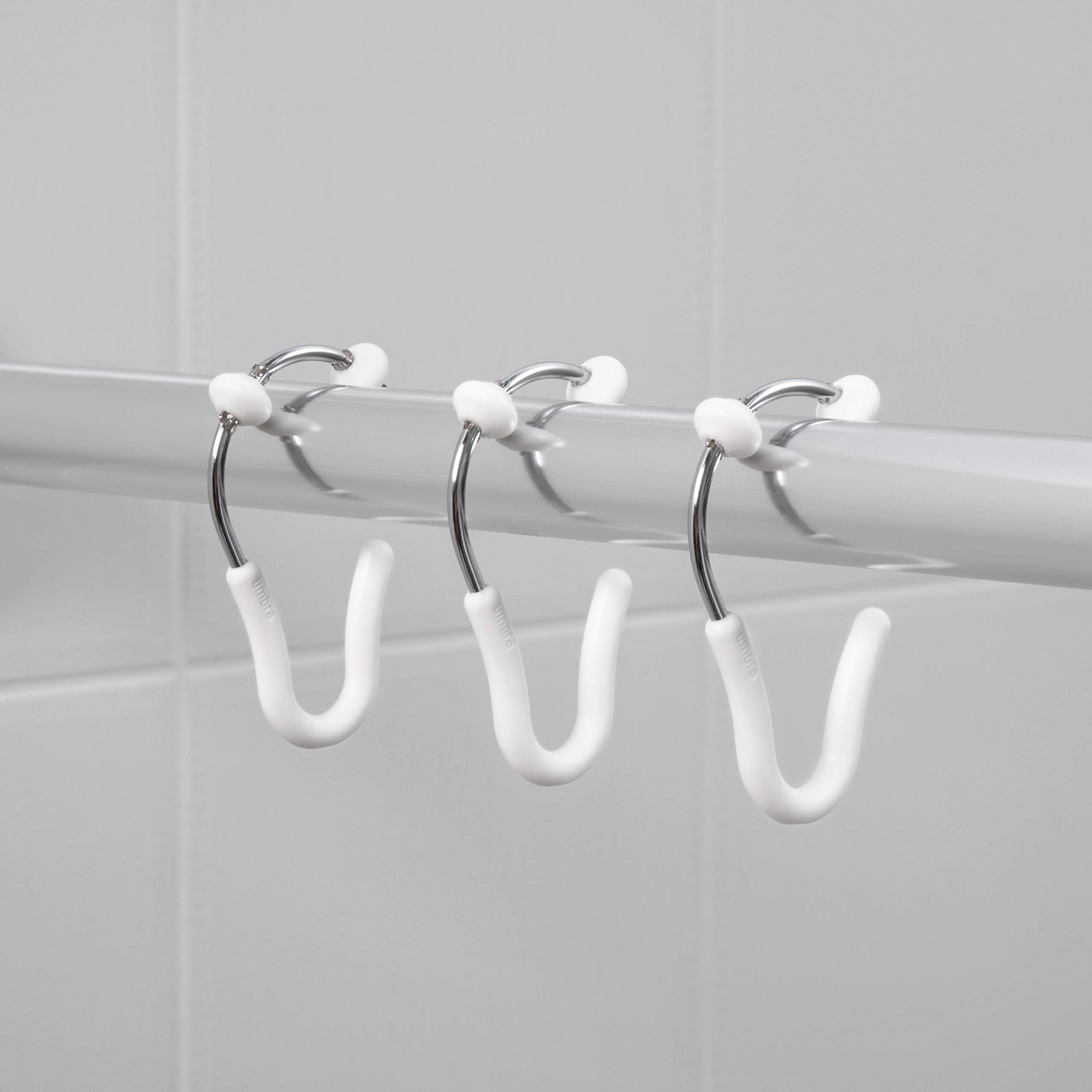 Umbra, White/Chrome Flex Single Shower Rings, Set of 12, 2'' x 3'' (1012687-666)