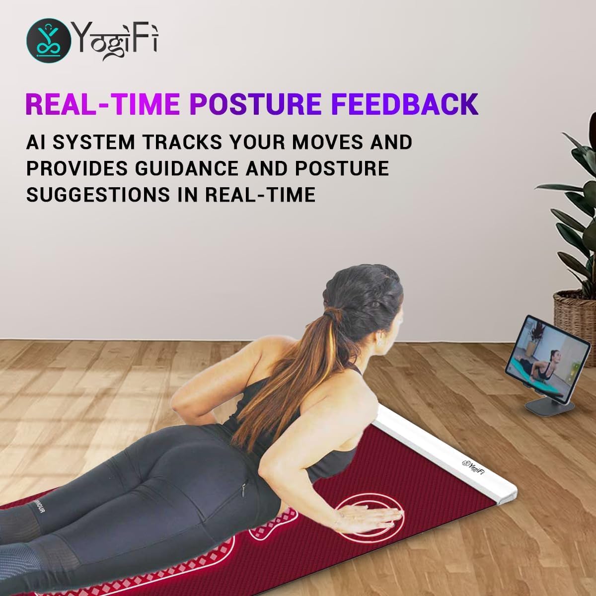 YogiFi Smart Non-Slip Meditation Travel Yoga Mat,Exercising Pad,Great for Women & Men of All Ages,6mm Thick with Artificial Intelligence(AI) for Interactive and Real Time Posture Feedback (Grey)