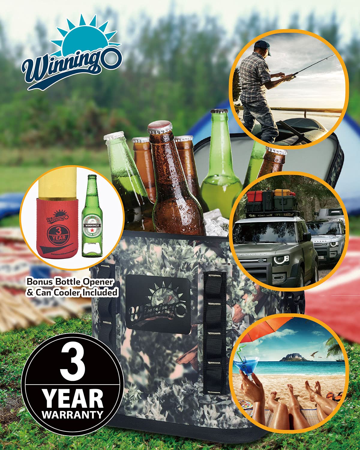 WINNINGO 36 Can Soft Cooler Backpack, Portable Large Waterproof Insulated Camping Soft Sided Cooler Bag with Leakproof Zipper & Duraflex Buckles, Keeps Ice Cold for Days (Journey 36 Camo)