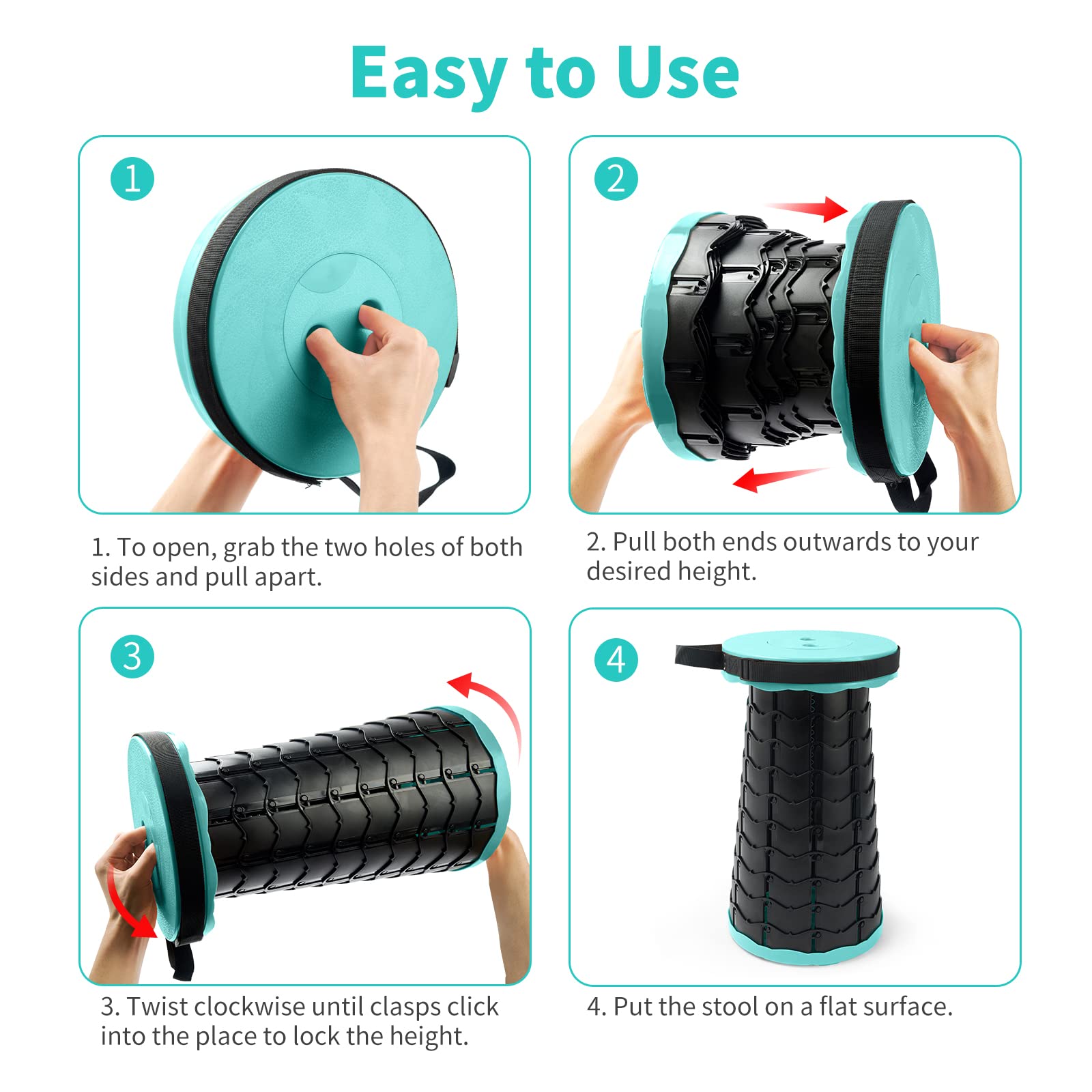 UPEOR Camping Stool, Collapsible Stool with Adjustable Strap, Foldable Stool with Load Capacity 400lbs,Telescoping Portable Stool for Outdoor Camping Fishing Hiking Travelling Garden BBQ Indoor
