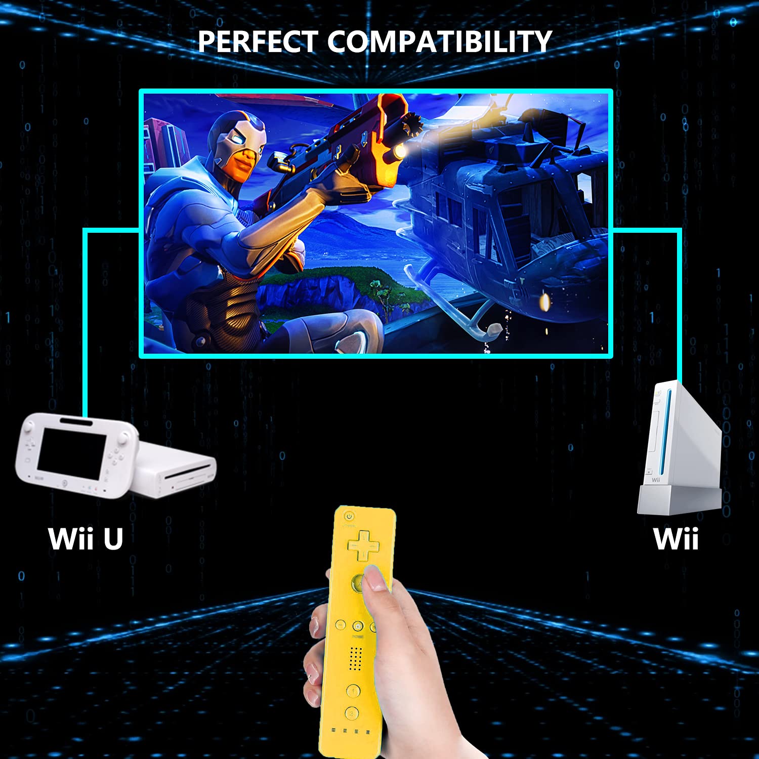 Wii Controller 4 Pack, Wii Remote Controller with Silicone Case and Wrist Strap Compatible for Wii/Wii U Console - Yellow+Green+Blue+Red