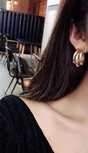 Triple Hoop Earrings For Women, Three Hoop Earrings Gold Triple Circle Thick Chunky Hoop Earrings