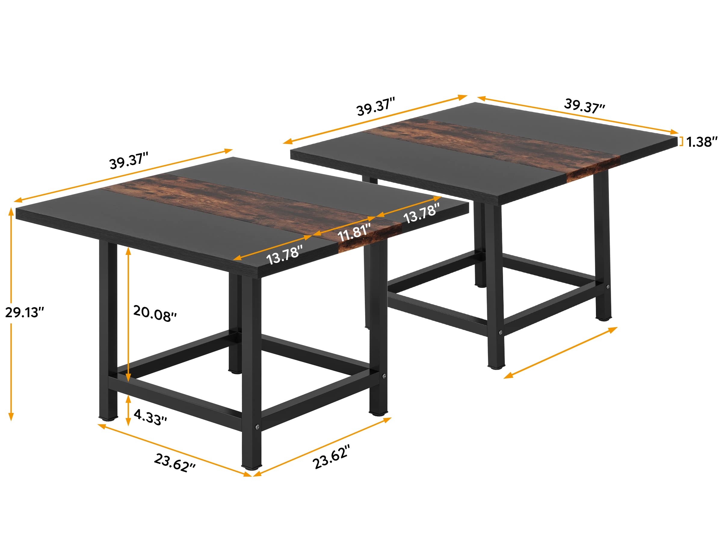 Tribesigns 6.5 Ft Conference Room Table, Rustic Rectangle 78.74L X 39.2W X 29.52H Inches Wood Seminar Table for Office, Conference Room,2 Tables (Chair not Included) (Rustic&black) (2, Dark Oak&White)