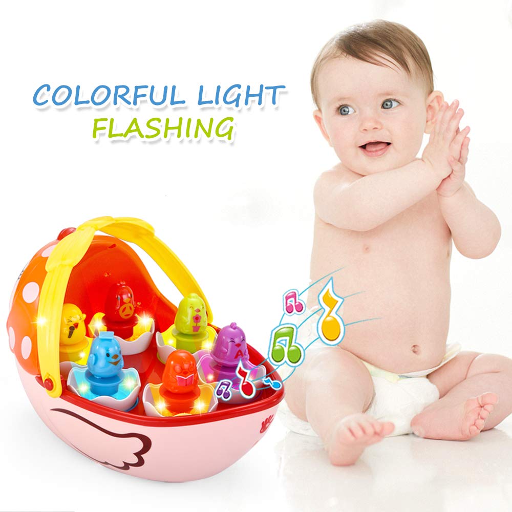 Vatos Baby Easter Egg Toy, Toddler Easter Basket for 1 2 3 4 5 Year Old Boys & Girls | Musical Easter Eggs with Colorful Changing Lights| Musical Easter Eggs for Babies