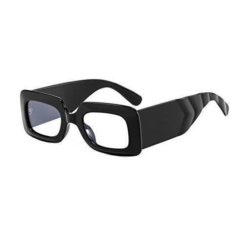 YAMEIZE Trendy Small Rectangle Sunglasses Women Men Vintage Thick Frame Small Square Glasses UV400 Driving Shades Glasses (Black/Transparent)