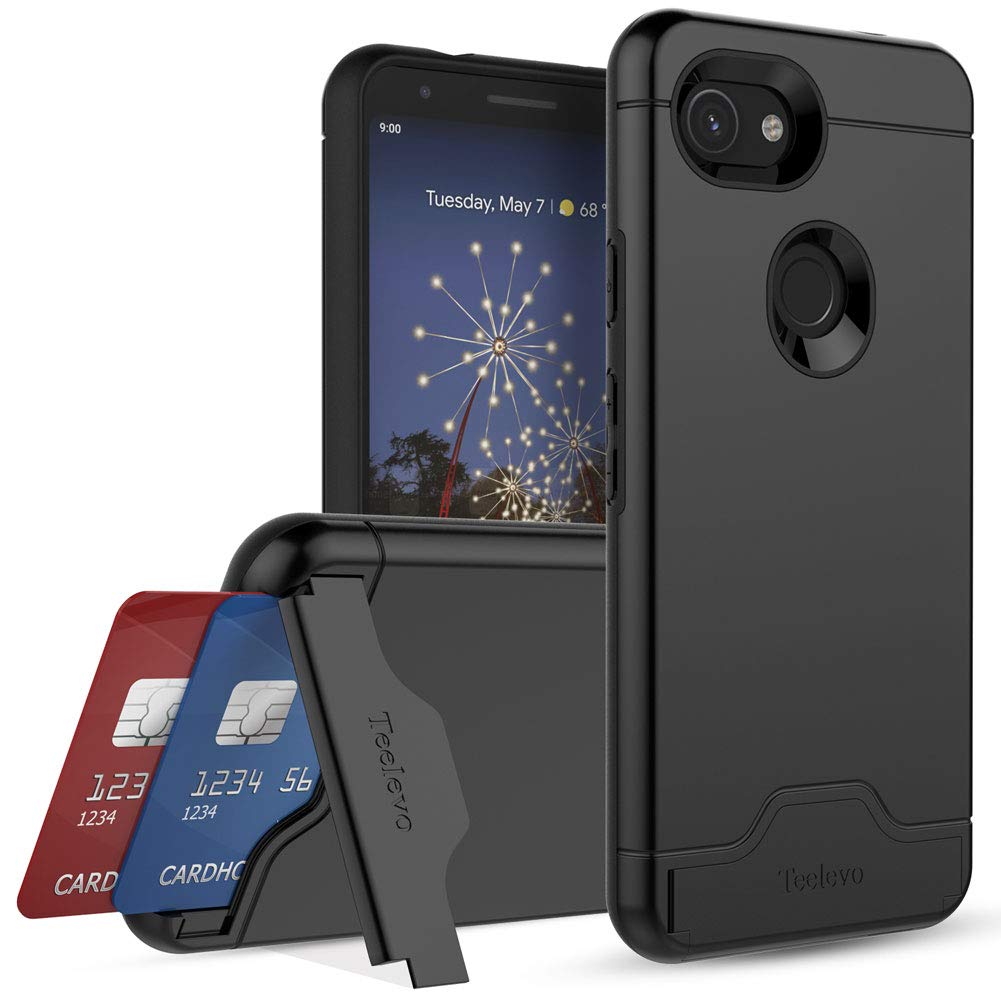 Teelevo Wallet Case for Google Pixel 3a, Dual-Layer Case with Hidden Card Storage and Integrated Kickstand for Google Pixel 3a, Rose Gold